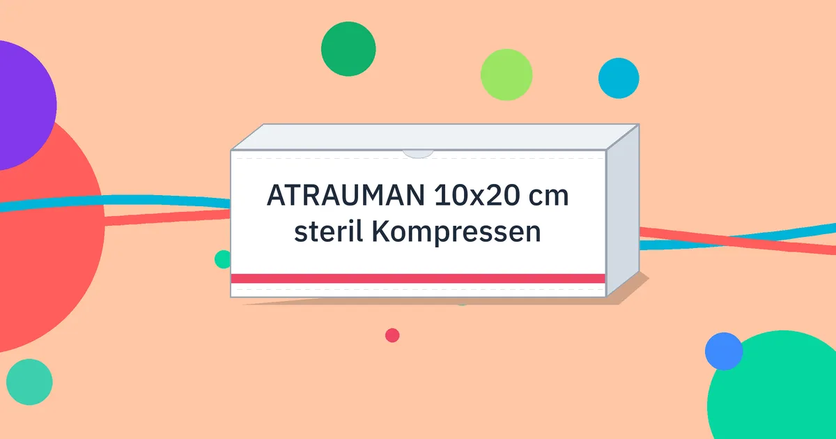 Symbolbild: Packung mit der Aufschrift ATRAUMAN 10x20 cm steril Kompressen (PZN 18496102) – Verfügbarkeit und Bezug in Apotheken in Frankfurt am Main