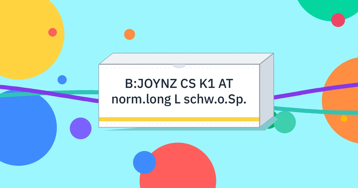 Symbolbild: Packung mit der Aufschrift B:JOYNZ CS K1 AT norm.long L schw.o.Sp. (PZN 20537305) – Verfügbarkeit und Bezug in Apotheken in Frankfurt am Main