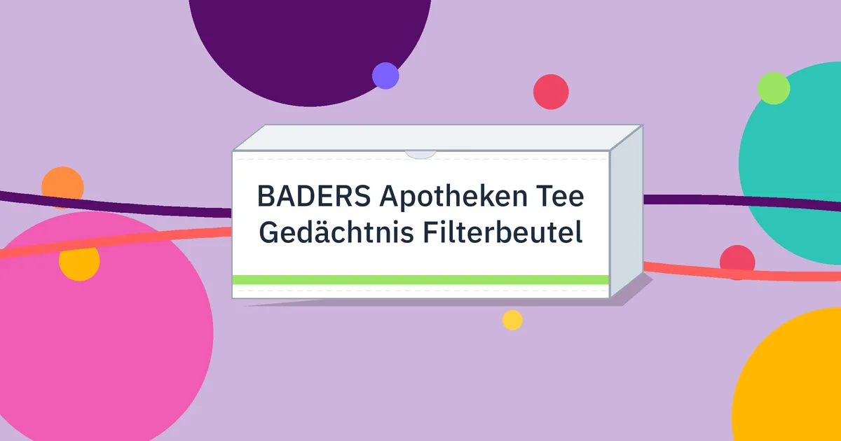 Symbolbild: Packung mit der Aufschrift BADERS Apotheken Tee Gedächtnis Filterbeutel (PZN 01179490) – Verfügbarkeit und Bezug in Apotheken in Frankfurt am Main