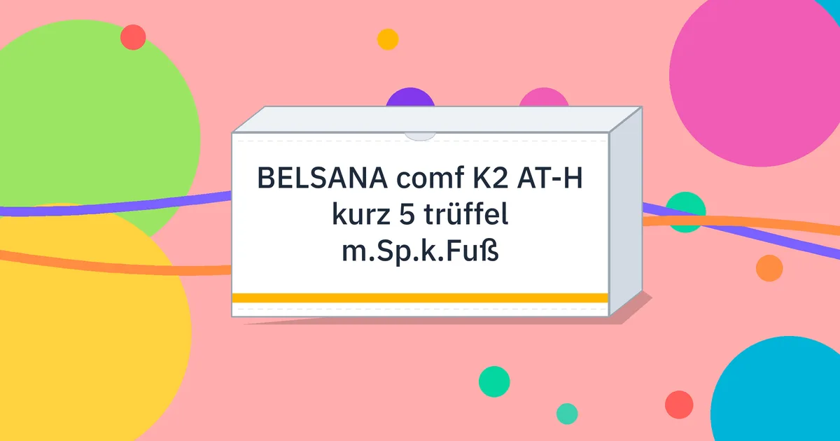 Symbolbild: Packung mit der Aufschrift BELSANA comf K2 AT-H kurz 5 trüffel m.Sp.k.Fuß (PZN 12331274) – Verfügbarkeit und Bezug in Apotheken in Frankfurt am Main
