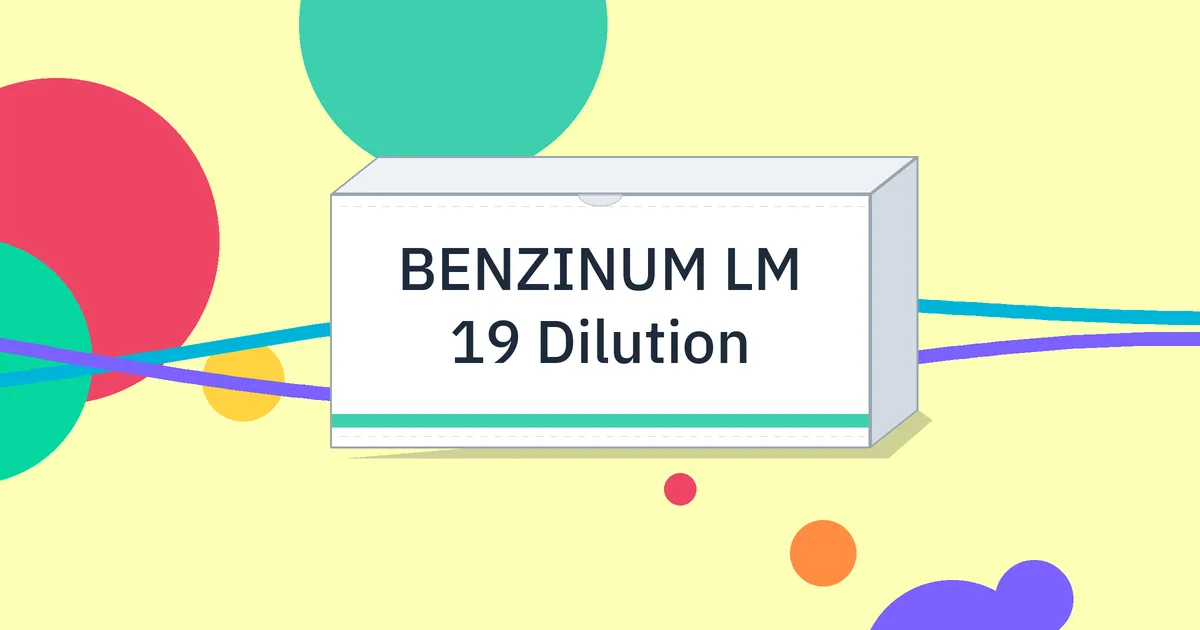 Symbolbild: Packung mit der Aufschrift BENZINUM LM 19 Dilution (PZN 12792093) – Verfügbarkeit und Bezug in Apotheken in Frankfurt am Main
