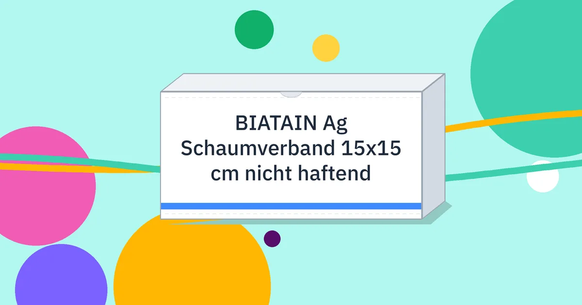 Symbolbild: Packung mit der Aufschrift BIATAIN Ag Schaumverband 15x15 cm nicht haftend (PZN 12653523) – Verfügbarkeit und Bezug in Apotheken in Frankfurt am Main