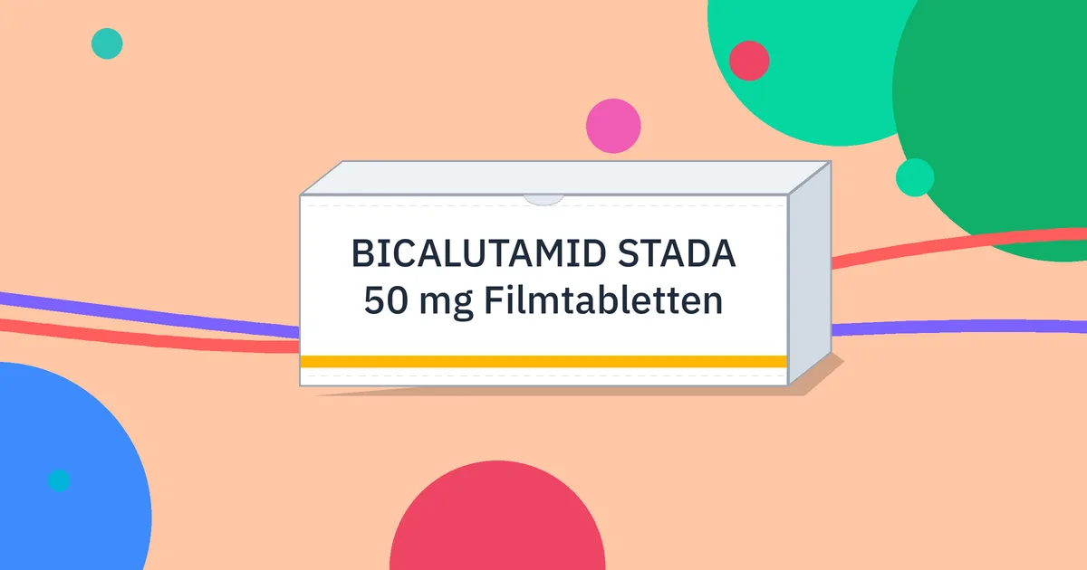Symbolbild: Packung mit der Aufschrift BICALUTAMID STADA 50 mg Filmtabletten (PZN 05919877) – Verfügbarkeit und Bezug in Apotheken in Frankfurt am Main