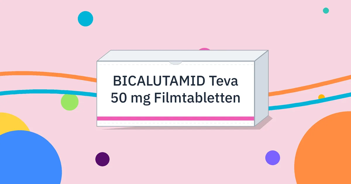 Symbolbild: Packung mit der Aufschrift BICALUTAMID Teva 50 mg Filmtabletten (PZN 10713445) – Verfügbarkeit und Bezug in Apotheken in Frankfurt am Main