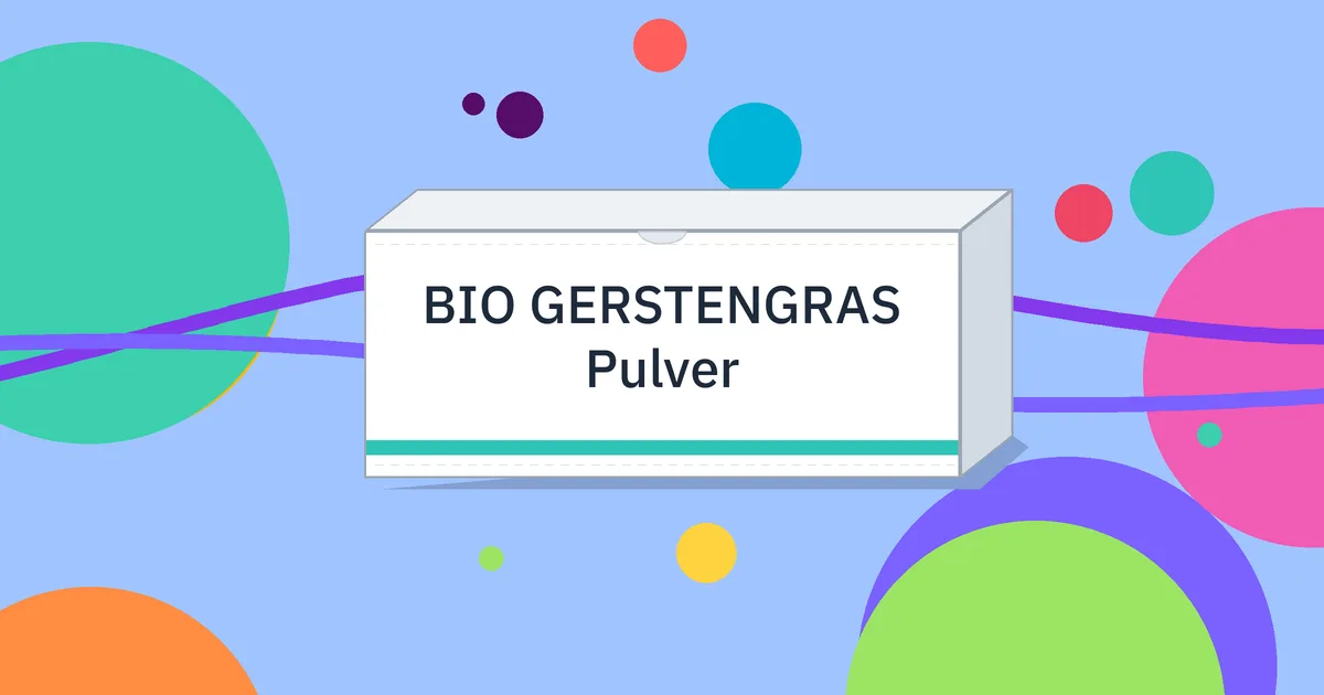 Symbolbild: Packung mit der Aufschrift BIO GERSTENGRAS Pulver (PZN 09539232) – Verfügbarkeit und Bezug in Apotheken in Frankfurt am Main