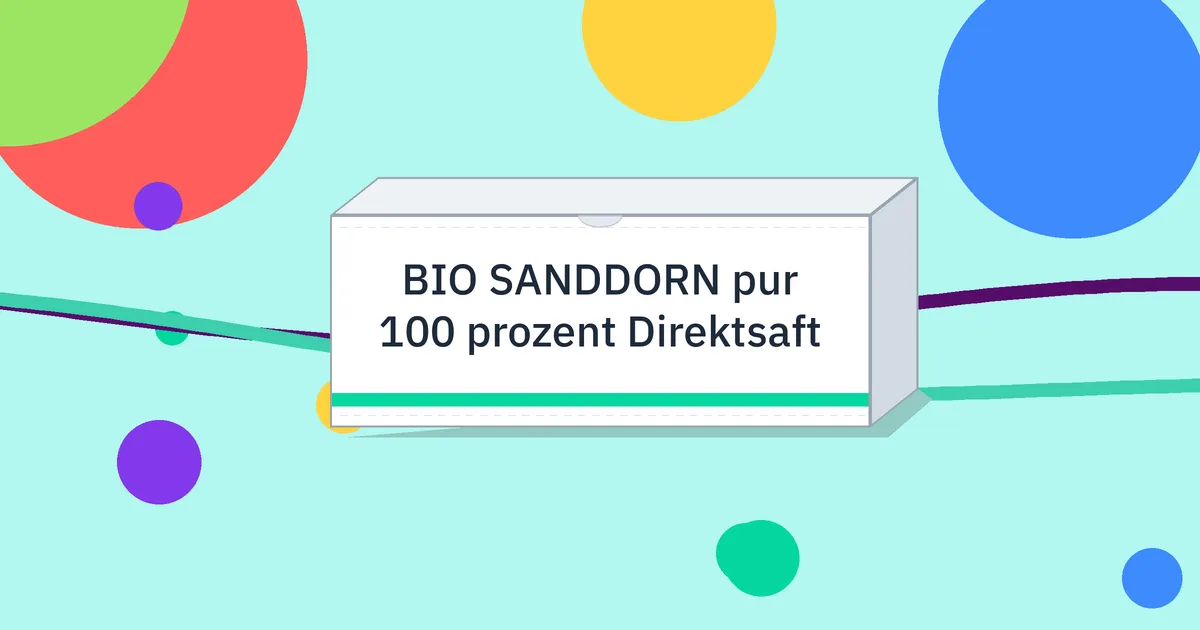 Symbolbild: Packung mit der Aufschrift BIO SANDDORN pur 100 prozent Direktsaft (PZN 16735614) – Verfügbarkeit und Bezug in Apotheken in Frankfurt am Main