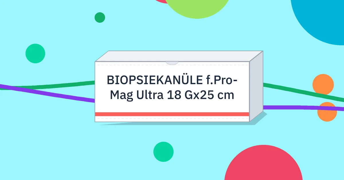 Symbolbild: Packung mit der Aufschrift BIOPSIEKANÜLE f.Pro-Mag Ultra 18 Gx25 cm (PZN 04503011) – Verfügbarkeit und Bezug in Apotheken in Frankfurt am Main