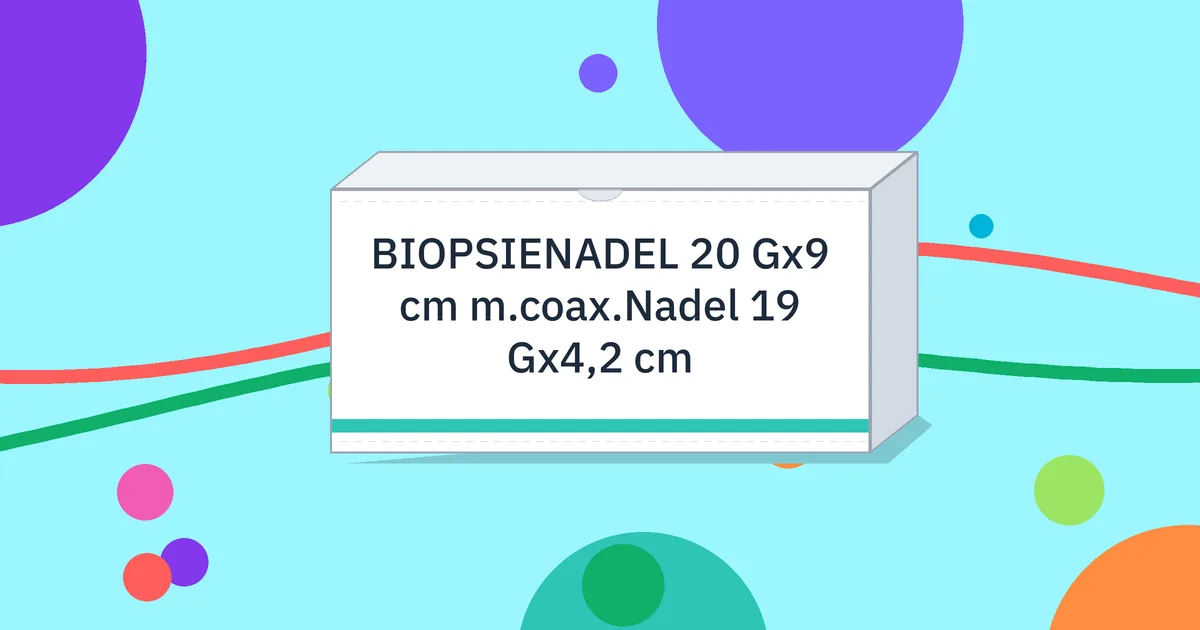 Symbolbild: Packung mit der Aufschrift BIOPSIENADEL 20 Gx9 cm m.coax.Nadel 19 Gx4,2 cm (PZN 12570932) – Verfügbarkeit und Bezug in Apotheken in Frankfurt am Main