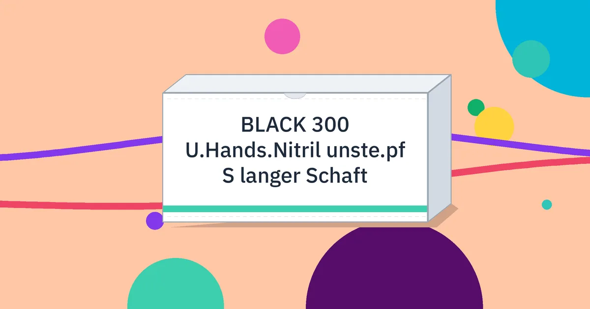 Symbolbild: Packung mit der Aufschrift BLACK 300 U.Hands.Nitril unste.pf S langer Schaft (PZN 18471875) – Verfügbarkeit und Bezug in Apotheken in Frankfurt am Main
