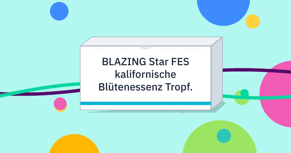 Symbolbild: Packung mit der Aufschrift BLAZING Star FES kalifornische Blütenessenz Tropf. (PZN 18810159) – Verfügbarkeit und Bezug in Apotheken in Frankfurt am Main
