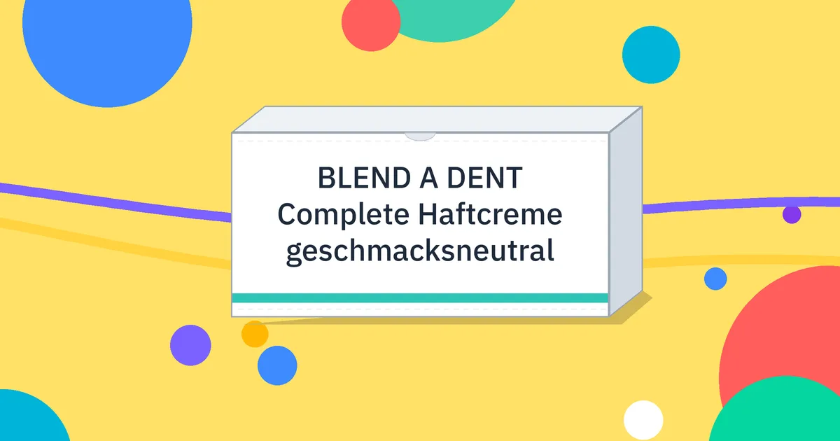 Symbolbild: Packung mit der Aufschrift BLEND A DENT Complete Haftcreme geschmacksneutral (PZN 19683697) – Verfügbarkeit und Bezug in Apotheken in Frankfurt am Main