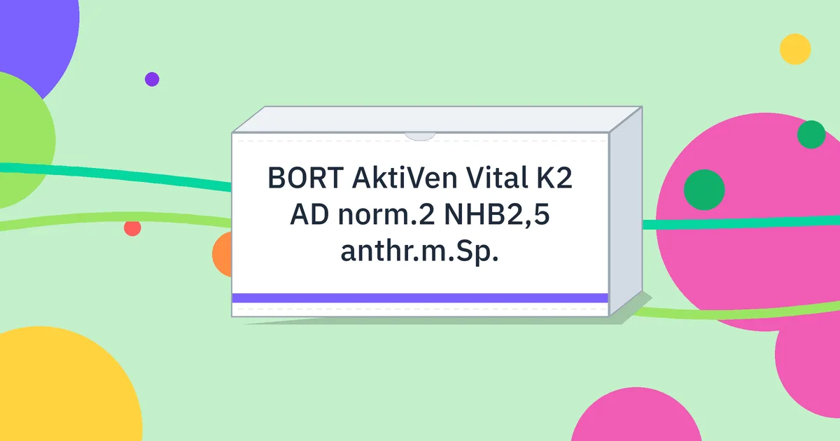 Symbolbild: Packung mit der Aufschrift BORT AktiVen Vital K2 AD norm.2 NHB2,5 anthr.m.Sp. (PZN 17499759) – Verfügbarkeit und Bezug in Apotheken in Frankfurt am Main