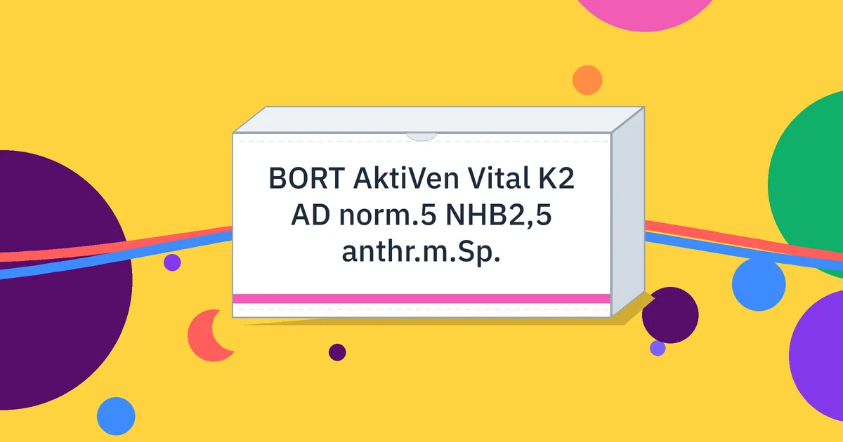 Symbolbild: Packung mit der Aufschrift BORT AktiVen Vital K2 AD norm.5 NHB2,5 anthr.m.Sp. (PZN 17499788) – Verfügbarkeit und Bezug in Apotheken in Frankfurt am Main
