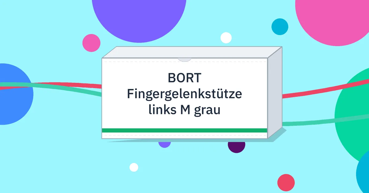 Symbolbild: Packung mit der Aufschrift BORT Fingergelenkstütze links M grau (PZN 16317331) – Verfügbarkeit und Bezug in Apotheken in Frankfurt am Main