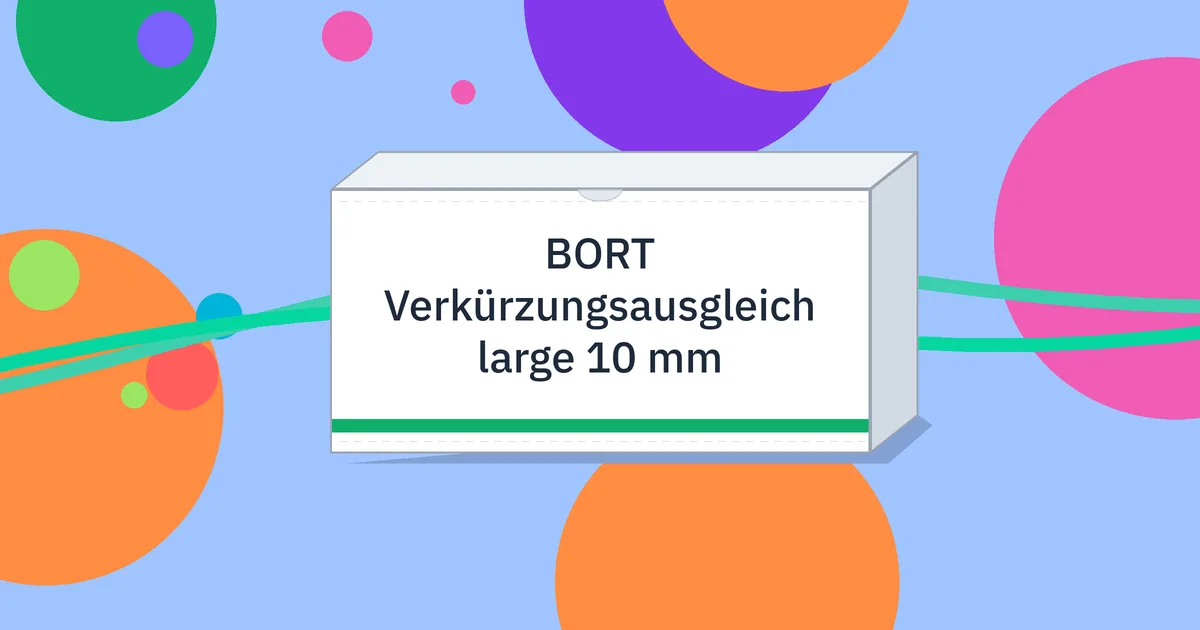 Symbolbild: Packung mit der Aufschrift BORT Verkürzungsausgleich large 10 mm (PZN 06084340) – Verfügbarkeit und Bezug in Apotheken in Frankfurt am Main