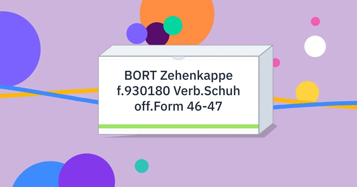 Symbolbild: Packung mit der Aufschrift BORT Zehenkappe f.930180 Verb.Schuh off.Form 46-47 (PZN 16847632) – Verfügbarkeit und Bezug in Apotheken in Frankfurt am Main