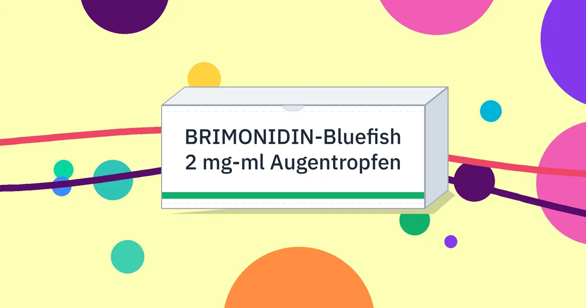 Symbolbild: Packung mit der Aufschrift BRIMONIDIN-Bluefish 2 mg-ml Augentropfen (PZN 13874404) – Verfügbarkeit und Bezug in Apotheken in Frankfurt am Main