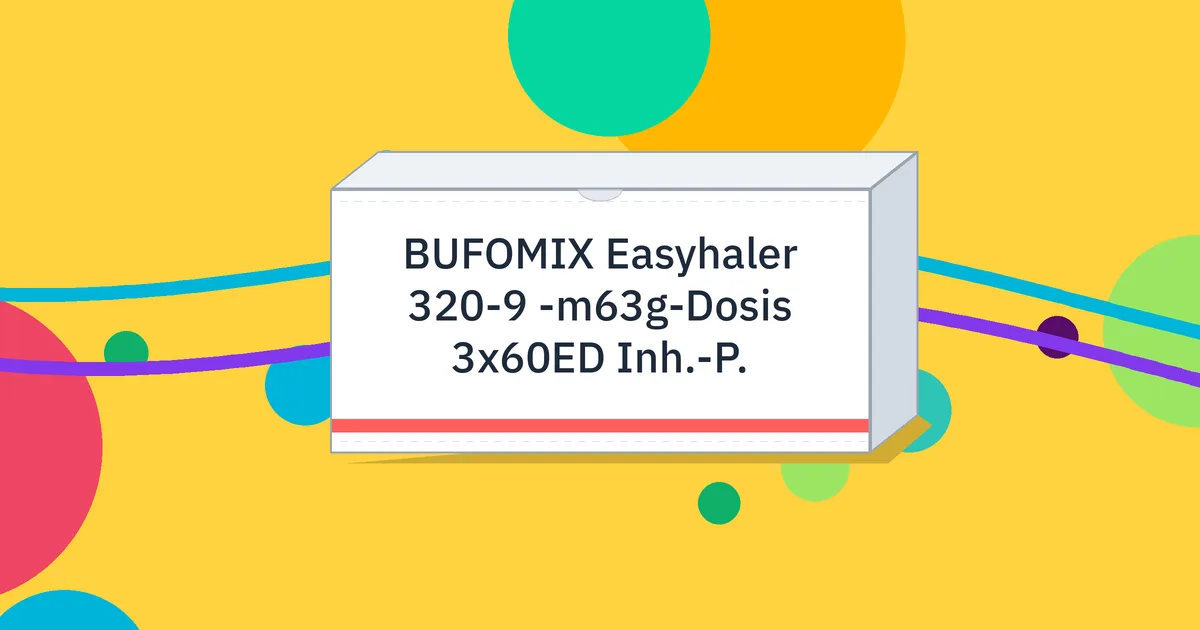 Symbolbild: Packung mit der Aufschrift BUFOMIX Easyhaler 320-9 -m63g-Dosis 3x60ED Inh.-P. (PZN 18855280) – Verfügbarkeit und Bezug in Apotheken in Frankfurt am Main