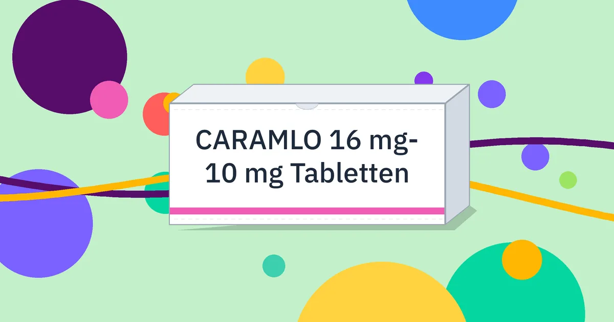 Symbolbild: Packung mit der Aufschrift CARAMLO 16 mg-10 mg Tabletten (PZN 15656309) – Verfügbarkeit und Bezug in Apotheken in Frankfurt am Main