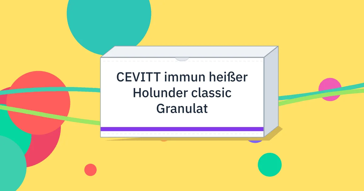 Symbolbild: Packung mit der Aufschrift CEVITT immun heißer Holunder classic Granulat (PZN 15582002) – Verfügbarkeit und Bezug in Apotheken in Frankfurt am Main
