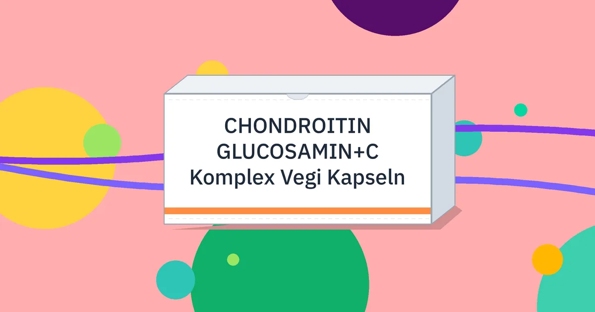 Symbolbild: Packung mit der Aufschrift CHONDROITIN GLUCOSAMIN+C Komplex Vegi Kapseln (PZN 03132222) – Verfügbarkeit und Bezug in Apotheken in Frankfurt am Main