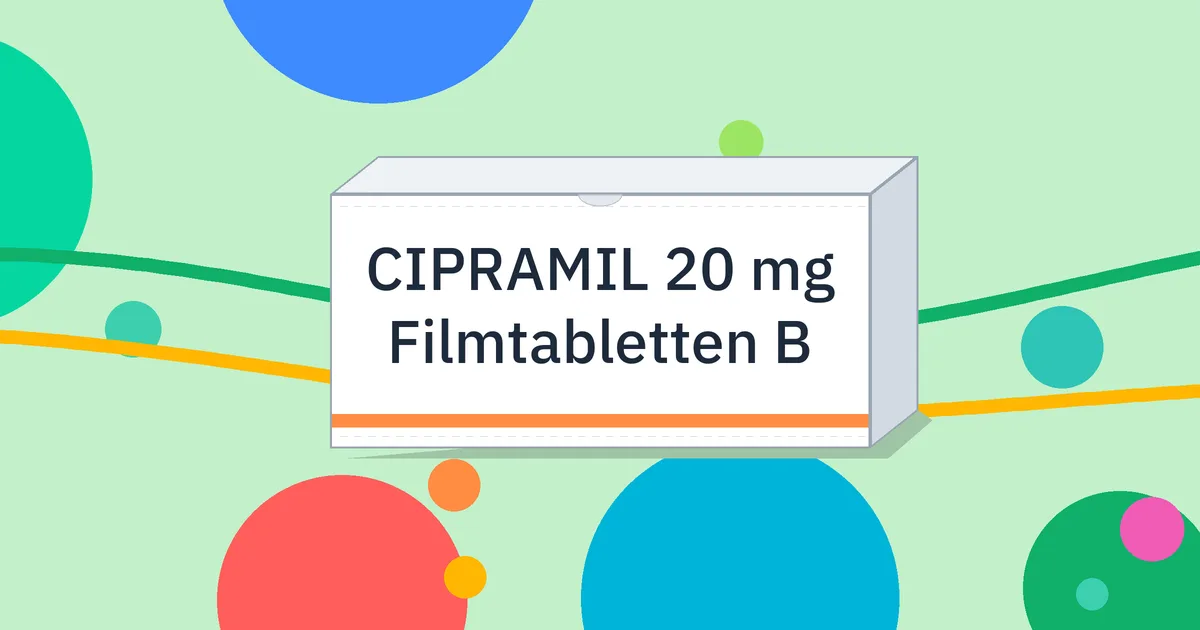 Symbolbild: Packung mit der Aufschrift CIPRAMIL 20 mg Filmtabletten B (PZN 03792734) – Verfügbarkeit und Bezug in Apotheken in Frankfurt am Main