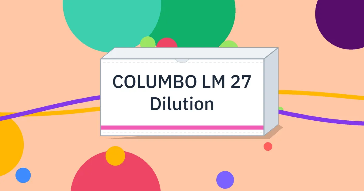 Symbolbild: Packung mit der Aufschrift COLUMBO LM 27 Dilution (PZN 13448920) – Verfügbarkeit und Bezug in Apotheken in Frankfurt am Main