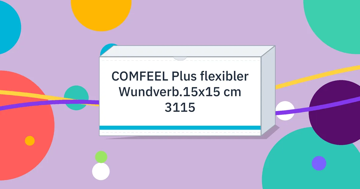Symbolbild: Packung mit der Aufschrift COMFEEL Plus flexibler Wundverb.15x15 cm 3115 (PZN 12653776) – Verfügbarkeit und Bezug in Apotheken in Frankfurt am Main