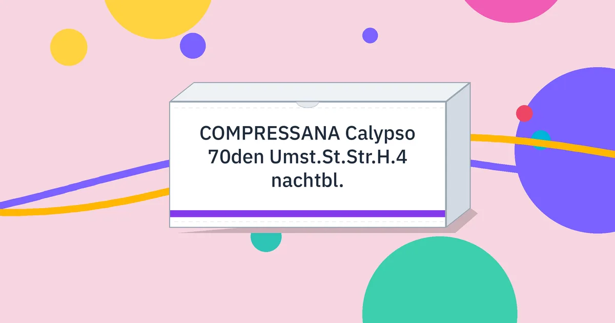 Symbolbild: Packung mit der Aufschrift COMPRESSANA Calypso 70den Umst.St.Str.H.4 nachtbl. (PZN 07719183) – Verfügbarkeit und Bezug in Apotheken in Frankfurt am Main