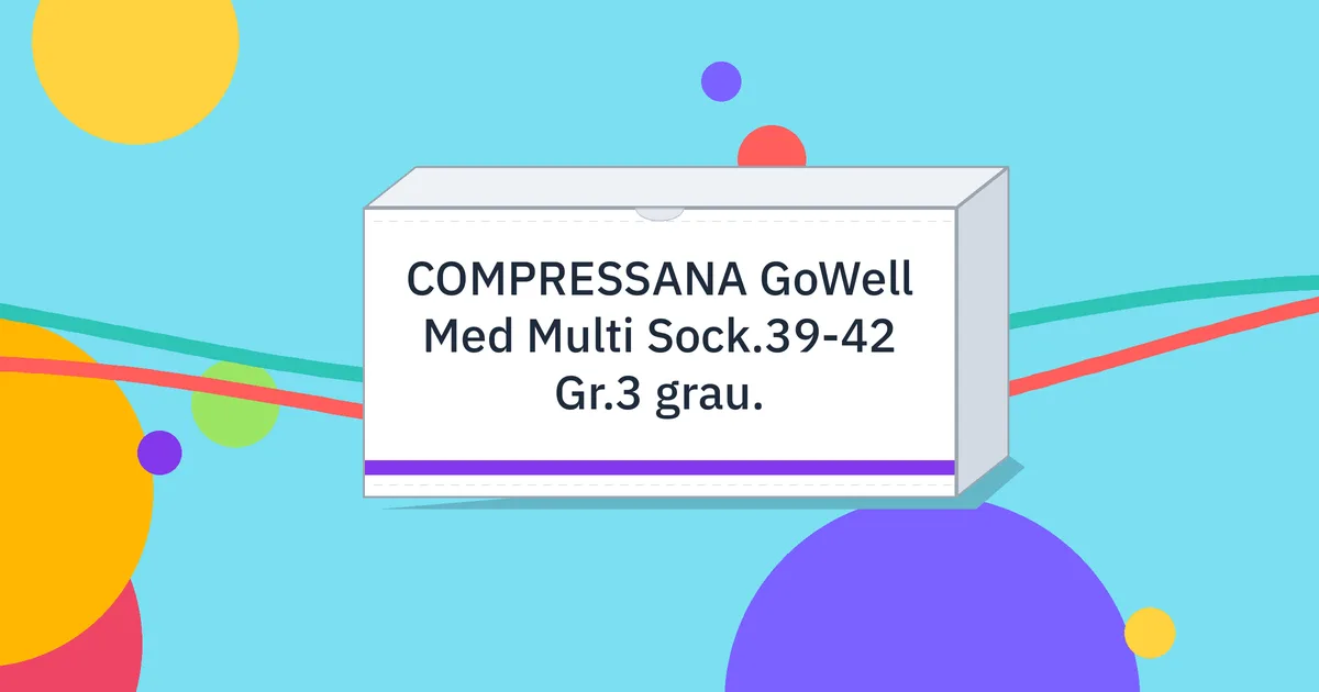 Symbolbild: Packung mit der Aufschrift COMPRESSANA GoWell Med Multi Sock.39-42 Gr.3 grau. (PZN 03116275) – Verfügbarkeit und Bezug in Apotheken in Frankfurt am Main