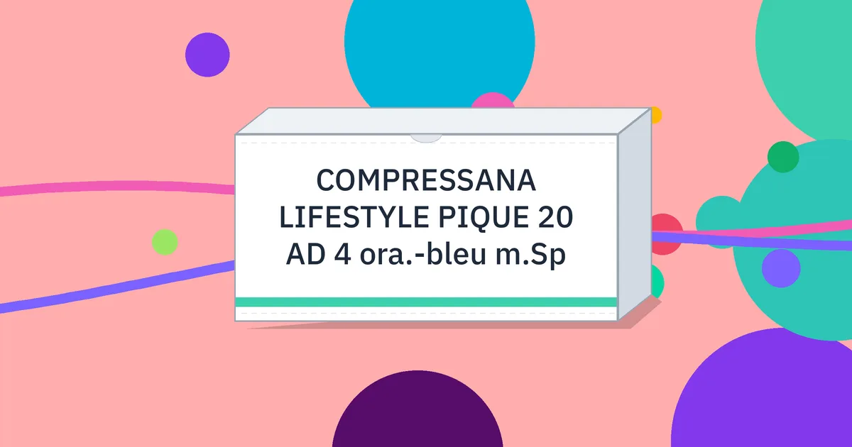 Symbolbild: Packung mit der Aufschrift COMPRESSANA LIFESTYLE PIQUE 20 AD 4 ora.-bleu m.Sp (PZN 19476975) – Verfügbarkeit und Bezug in Apotheken in Frankfurt am Main