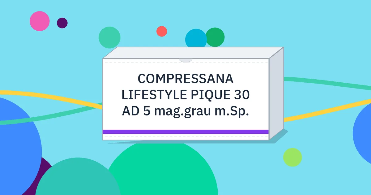 Symbolbild: Packung mit der Aufschrift COMPRESSANA LIFESTYLE PIQUE 30 AD 5 mag.grau m.Sp. (PZN 19689702) – Verfügbarkeit und Bezug in Apotheken in Frankfurt am Main