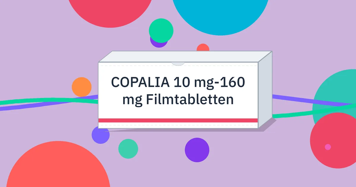 Symbolbild: Packung mit der Aufschrift COPALIA 10 mg-160 mg Filmtabletten (PZN 15816196) – Verfügbarkeit und Bezug in Apotheken in Frankfurt am Main