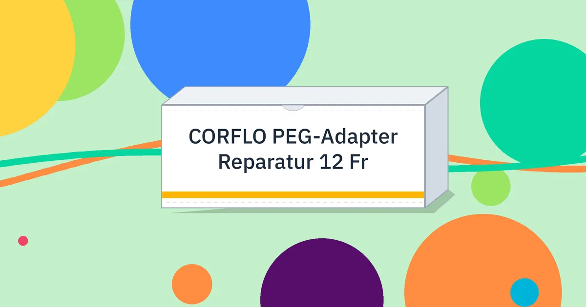 Symbolbild: Packung mit der Aufschrift CORFLO PEG-Adapter Reparatur 12 Fr (PZN 16626173) – Verfügbarkeit und Bezug in Apotheken in Frankfurt am Main