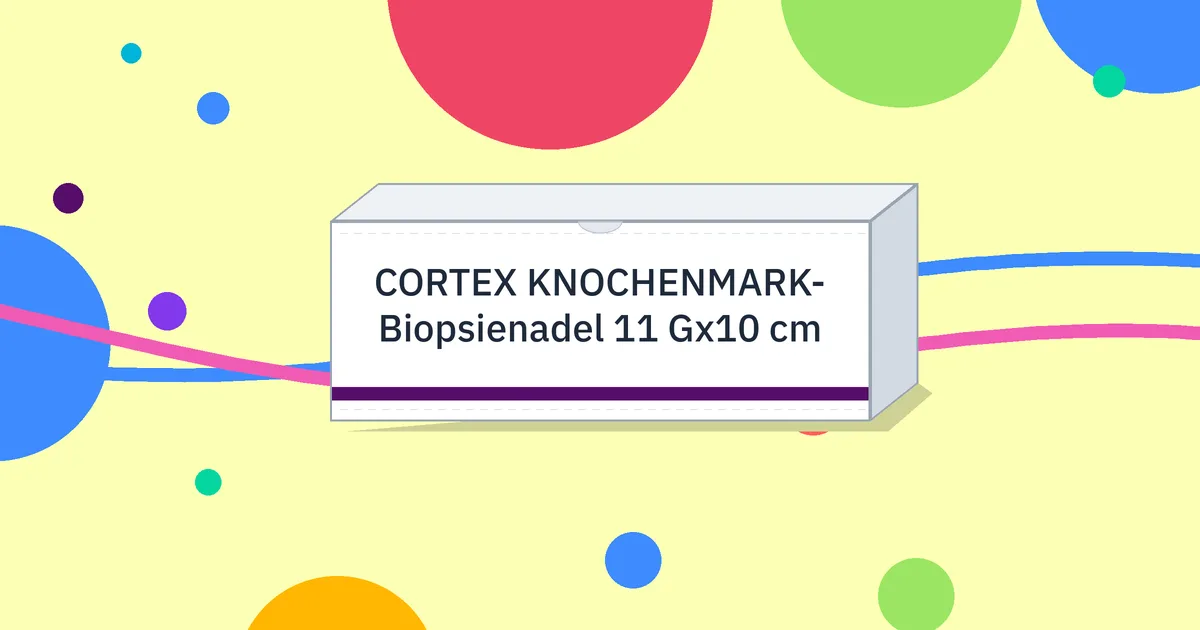 Symbolbild: Packung mit der Aufschrift CORTEX KNOCHENMARK-Biopsienadel 11 Gx10 cm (PZN 20943034) – Verfügbarkeit und Bezug in Apotheken in Frankfurt am Main