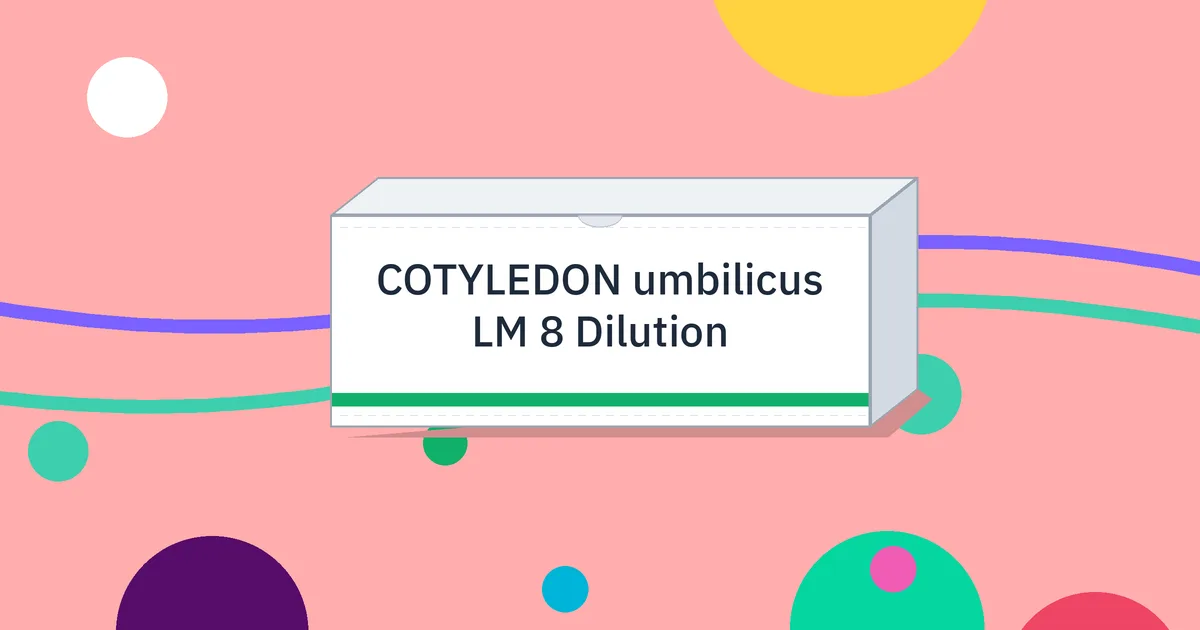 Symbolbild: Packung mit der Aufschrift COTYLEDON umbilicus LM 8 Dilution (PZN 13455788) – Verfügbarkeit und Bezug in Apotheken in Frankfurt am Main