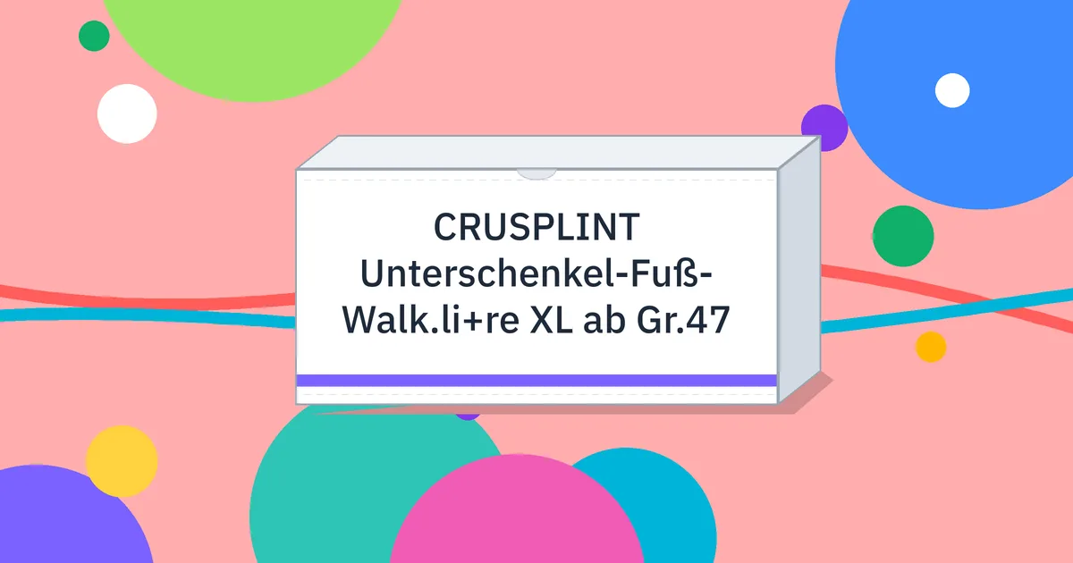Symbolbild: Packung mit der Aufschrift CRUSPLINT Unterschenkel-Fuß-Walk.li+re XL ab Gr.47 (PZN 17197691) – Verfügbarkeit und Bezug in Apotheken in Frankfurt am Main