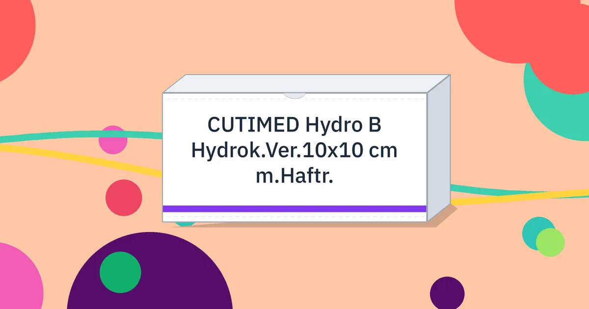 Symbolbild: Packung mit der Aufschrift CUTIMED Hydro B Hydrok.Ver.10x10 cm m.Haftr. (PZN 16828103) – Verfügbarkeit und Bezug in Apotheken in Frankfurt am Main