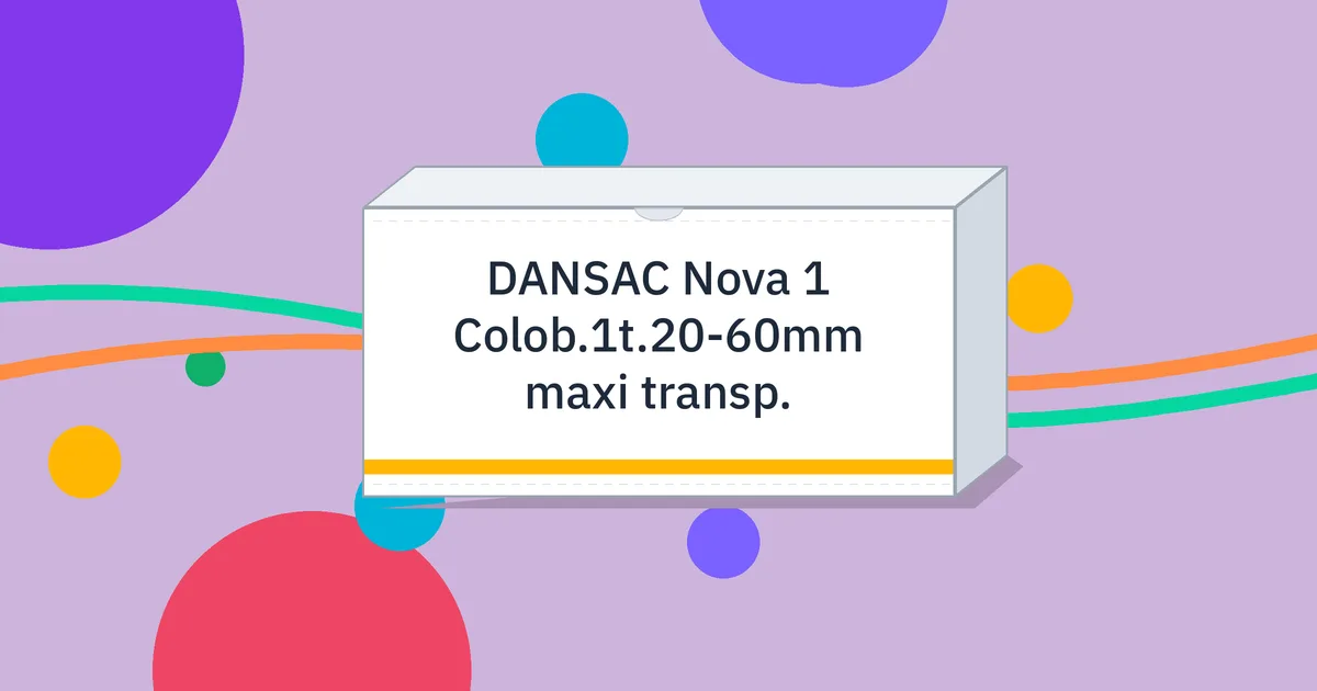 Symbolbild: Packung mit der Aufschrift DANSAC Nova 1 Colob.1t.20-60mm maxi transp. (PZN 04151954) – Verfügbarkeit und Bezug in Apotheken in Frankfurt am Main
