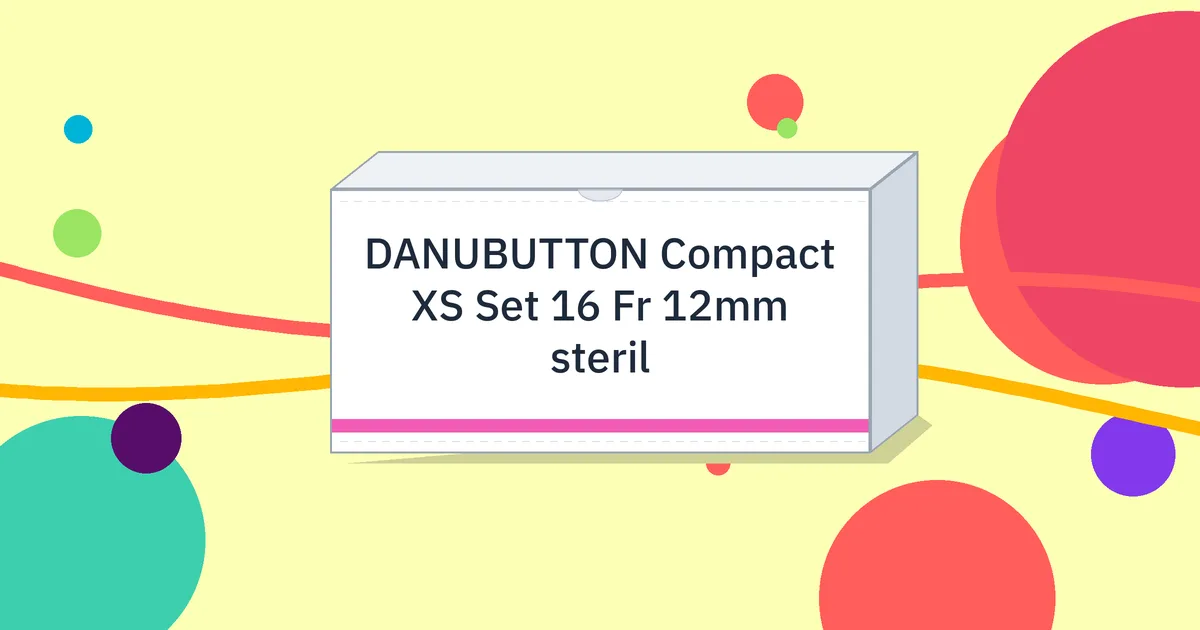 Symbolbild: Packung mit der Aufschrift DANUBUTTON Compact XS Set 16 Fr 12mm steril (PZN 19852792) – Verfügbarkeit und Bezug in Apotheken in Frankfurt am Main
