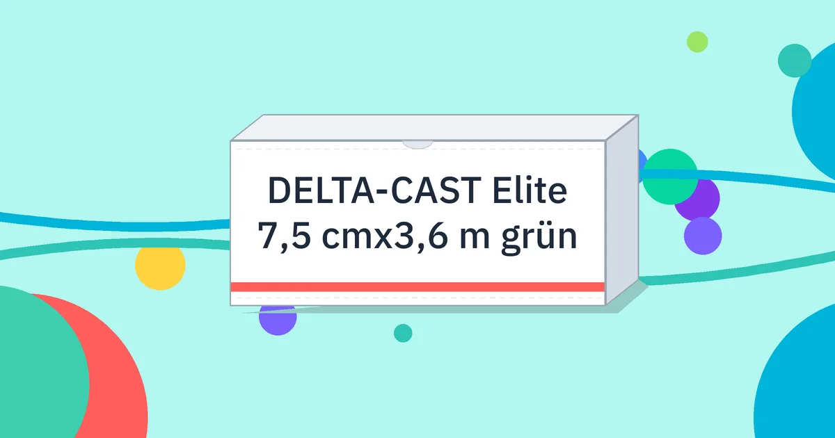 Symbolbild: Packung mit der Aufschrift DELTA-CAST Elite 7,5 cmx3,6 m grün (PZN 05382650) – Verfügbarkeit und Bezug in Apotheken in Frankfurt am Main