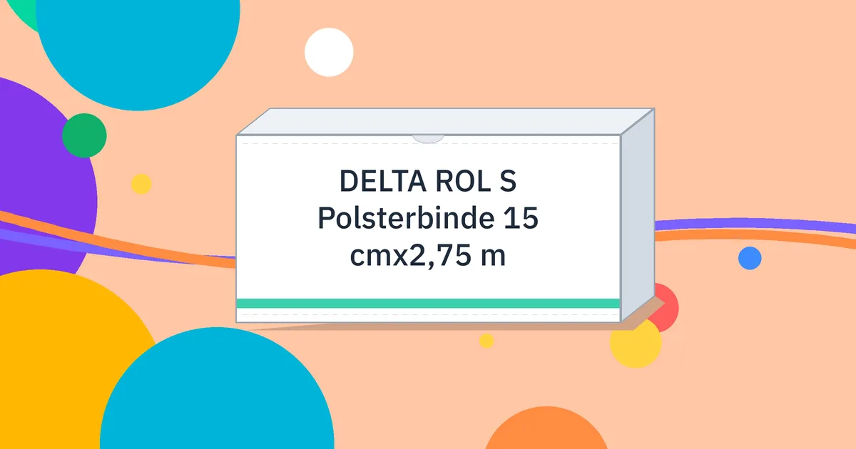 Symbolbild: Packung mit der Aufschrift DELTA ROL S Polsterbinde 15 cmx2,75 m (PZN 08654304) – Verfügbarkeit und Bezug in Apotheken in Frankfurt am Main