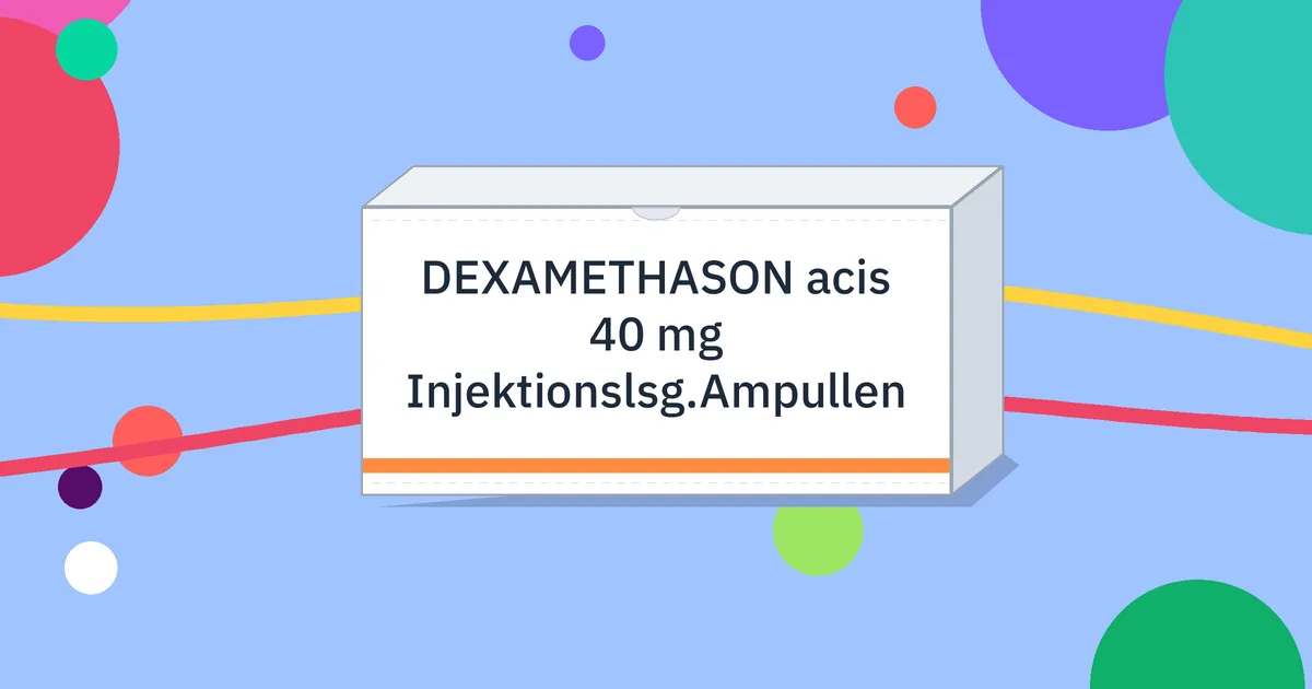 Symbolbild: Packung mit der Aufschrift DEXAMETHASON acis 40 mg Injektionslsg.Ampullen (PZN 02594630) – Verfügbarkeit und Bezug in Apotheken in Frankfurt am Main