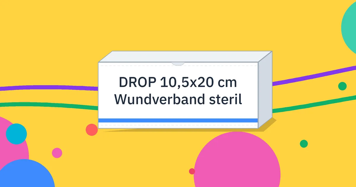Symbolbild: Packung mit der Aufschrift DROP 10,5x20 cm Wundverband steril (PZN 03275312) – Verfügbarkeit und Bezug in Apotheken in Frankfurt am Main