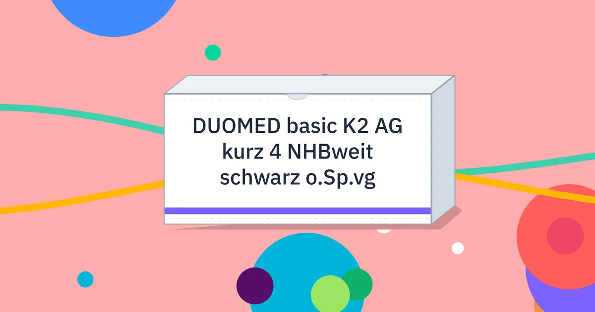 Symbolbild: Packung mit der Aufschrift DUOMED basic K2 AG kurz 4 NHBweit schwarz o.Sp.vg (PZN 20908500) – Verfügbarkeit und Bezug in Apotheken in Frankfurt am Main