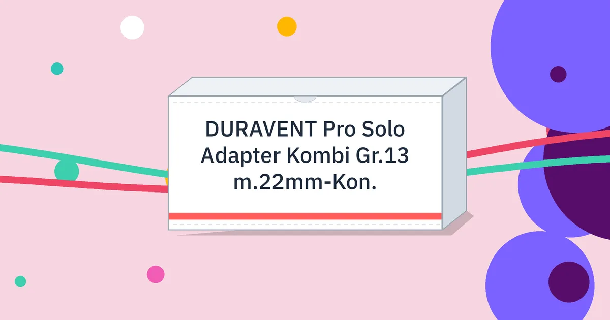 Symbolbild: Packung mit der Aufschrift DURAVENT Pro Solo Adapter Kombi Gr.13 m.22mm-Kon. (PZN 19272623) – Verfügbarkeit und Bezug in Apotheken in Frankfurt am Main