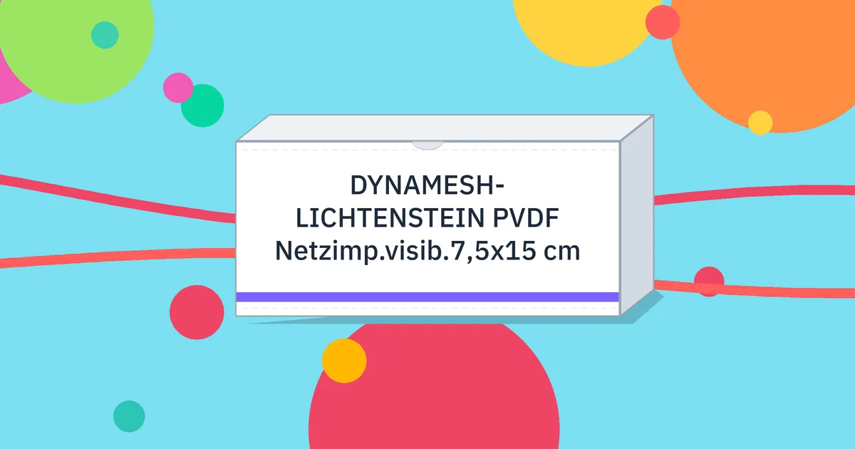 Symbolbild: Packung mit der Aufschrift DYNAMESH-LICHTENSTEIN PVDF Netzimp.visib.7,5x15 cm (PZN 10311126) – Verfügbarkeit und Bezug in Apotheken in Frankfurt am Main