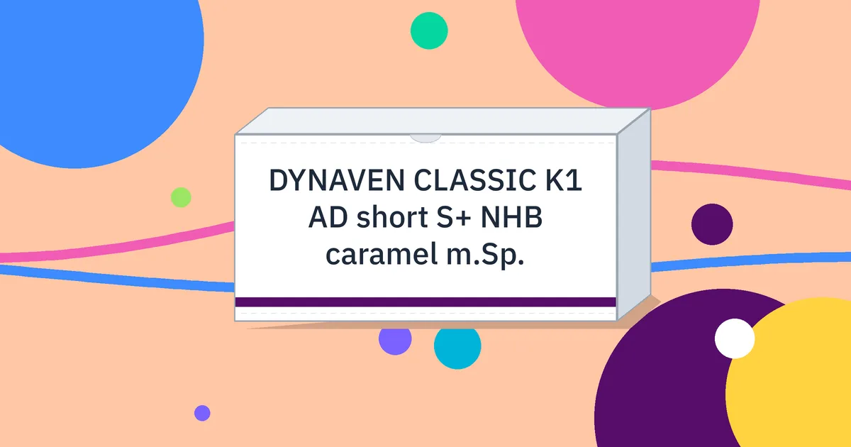 Symbolbild: Packung mit der Aufschrift DYNAVEN CLASSIC K1 AD short S+ NHB caramel m.Sp. (PZN 18415227) – Verfügbarkeit und Bezug in Apotheken in Frankfurt am Main