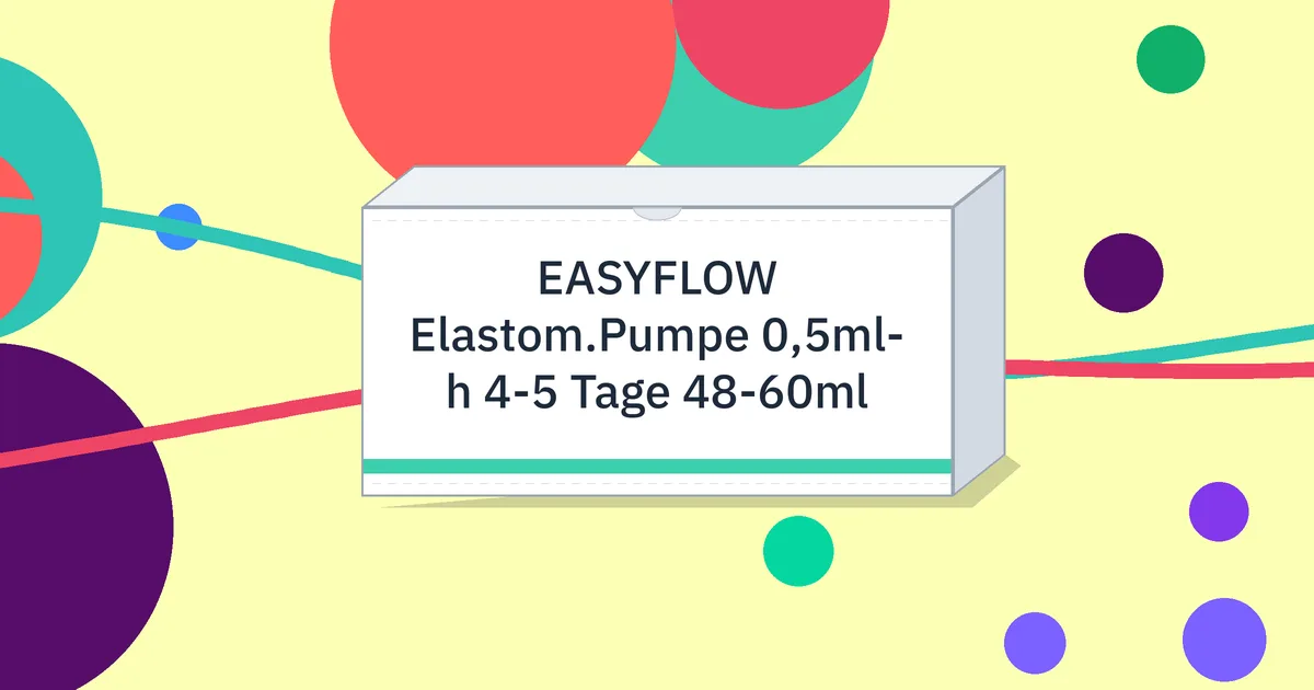 Symbolbild: Packung mit der Aufschrift EASYFLOW Elastom.Pumpe 0,5ml-h 4-5 Tage 48-60ml (PZN 19789355) – Verfügbarkeit und Bezug in Apotheken in Frankfurt am Main