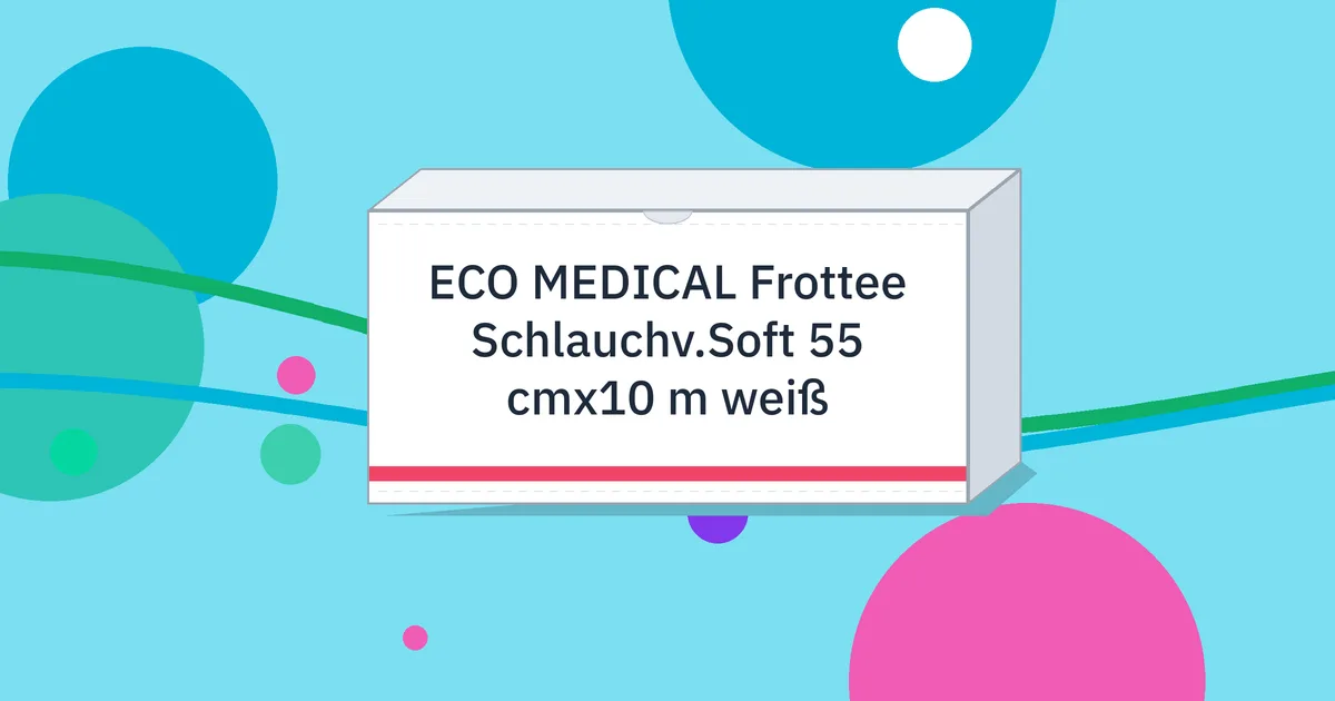 Symbolbild: Packung mit der Aufschrift ECO MEDICAL Frottee Schlauchv.Soft 55 cmx10 m weiß (PZN 00880969) – Verfügbarkeit und Bezug in Apotheken in Frankfurt am Main